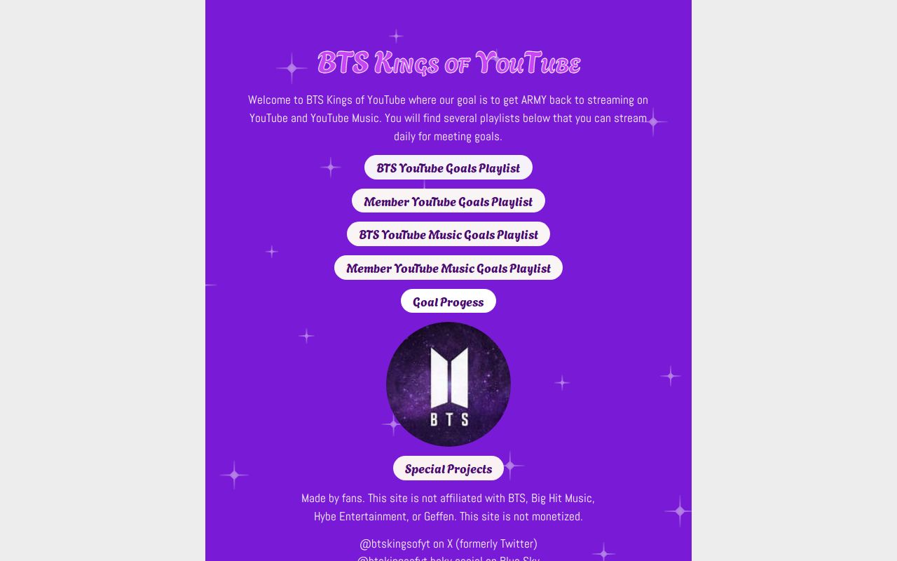 BTS Kings of YouTube Project Carrd